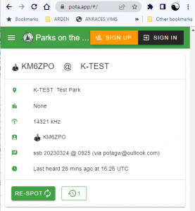 Self-Spotting a Parks on the Air Activation via Winlink – KM6ZPO